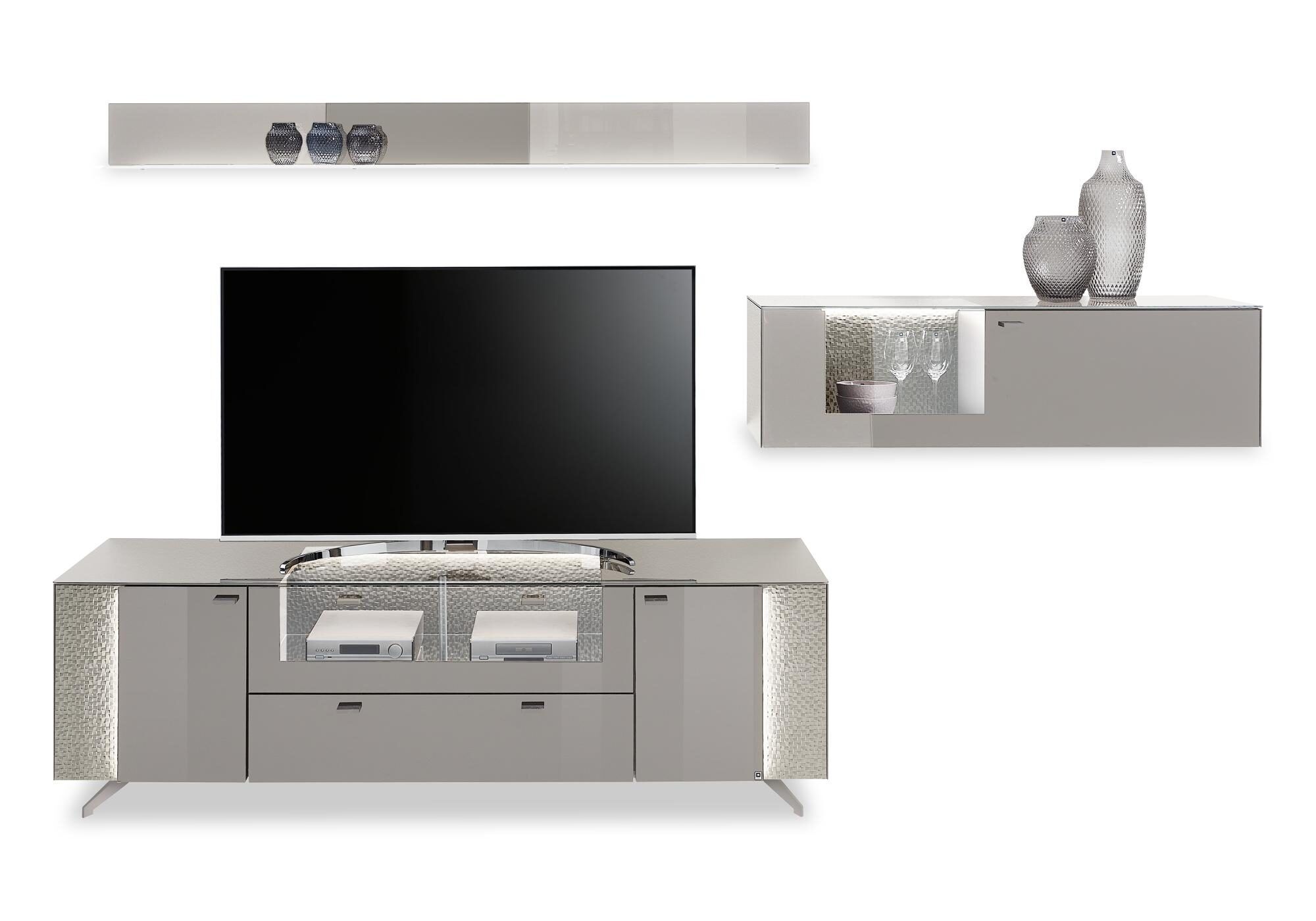 Moderne Wohnwand Rubino mit Glas-Front | Möbel Gallati